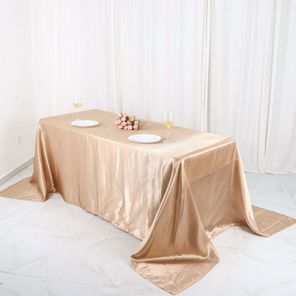 Satin Rectangle Tablecloth 90"x132" Nude by TableclothsFactory.com