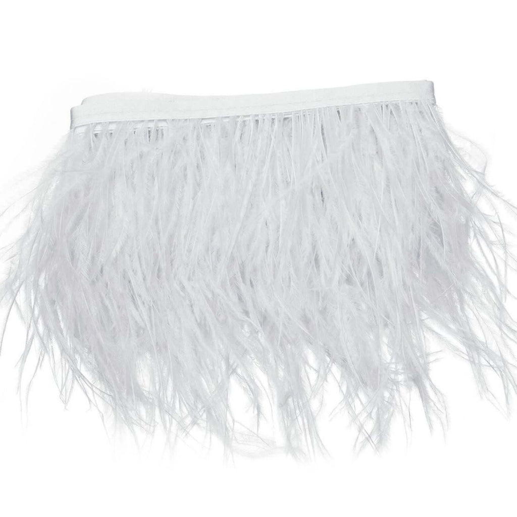 39" White Ostrich Feather Fringe Trim | tableclothsfactory.com