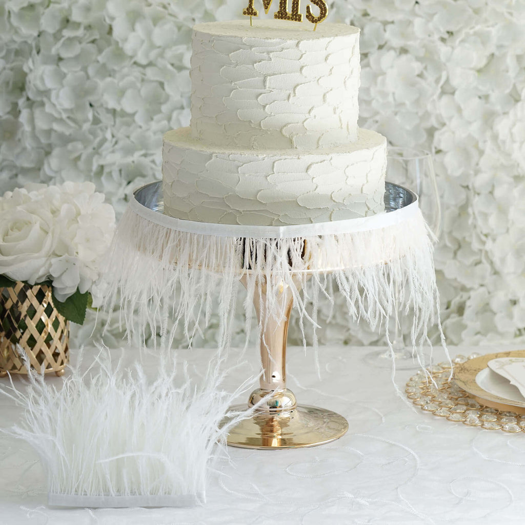 39" White Ostrich Feather Fringe Trim | tableclothsfactory.com