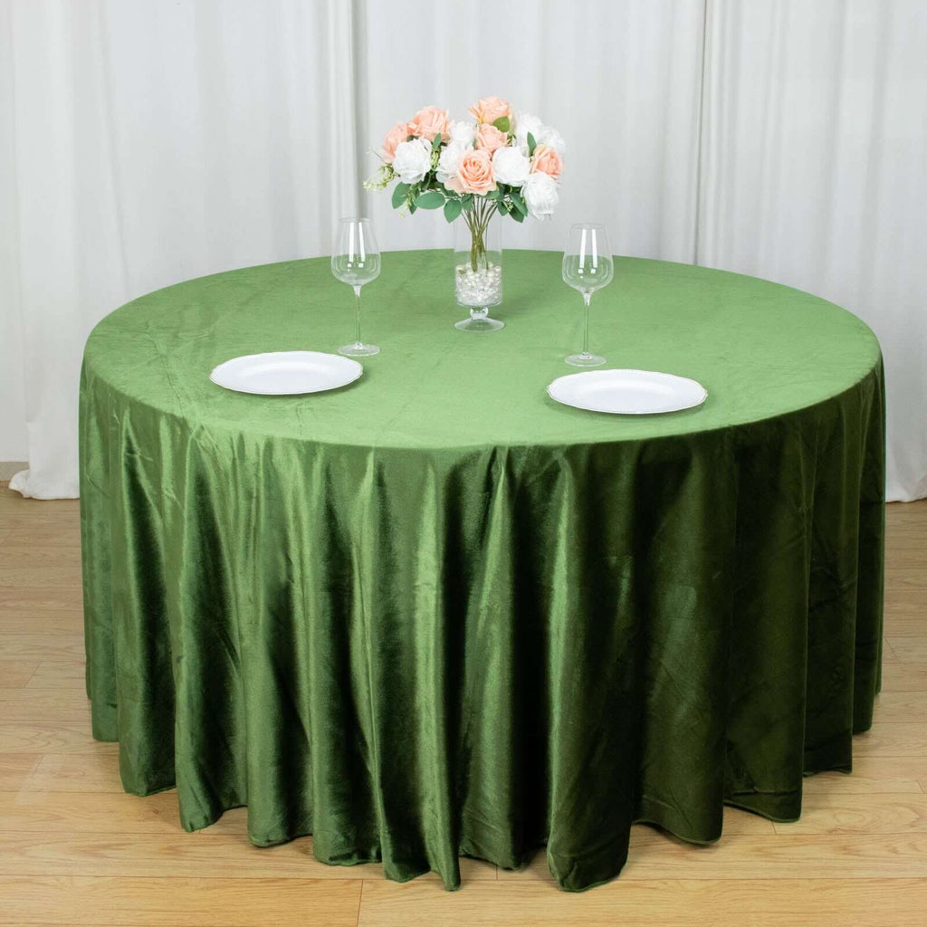 Velvet Tablecloth 120" Olive Green by TableclothsFactory.com