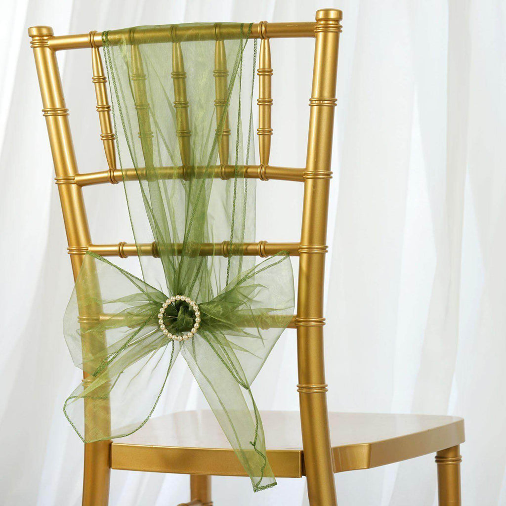 Organza Chair Sashes 6"x108" Olive Green by TableclothsFactory.com