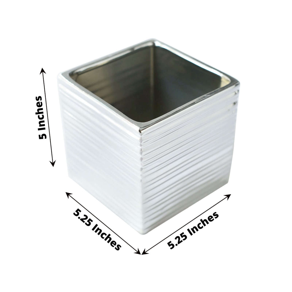 Silver Ceramic Square Plant Pots 5" - 2 Pack | tableclothsfactory.com