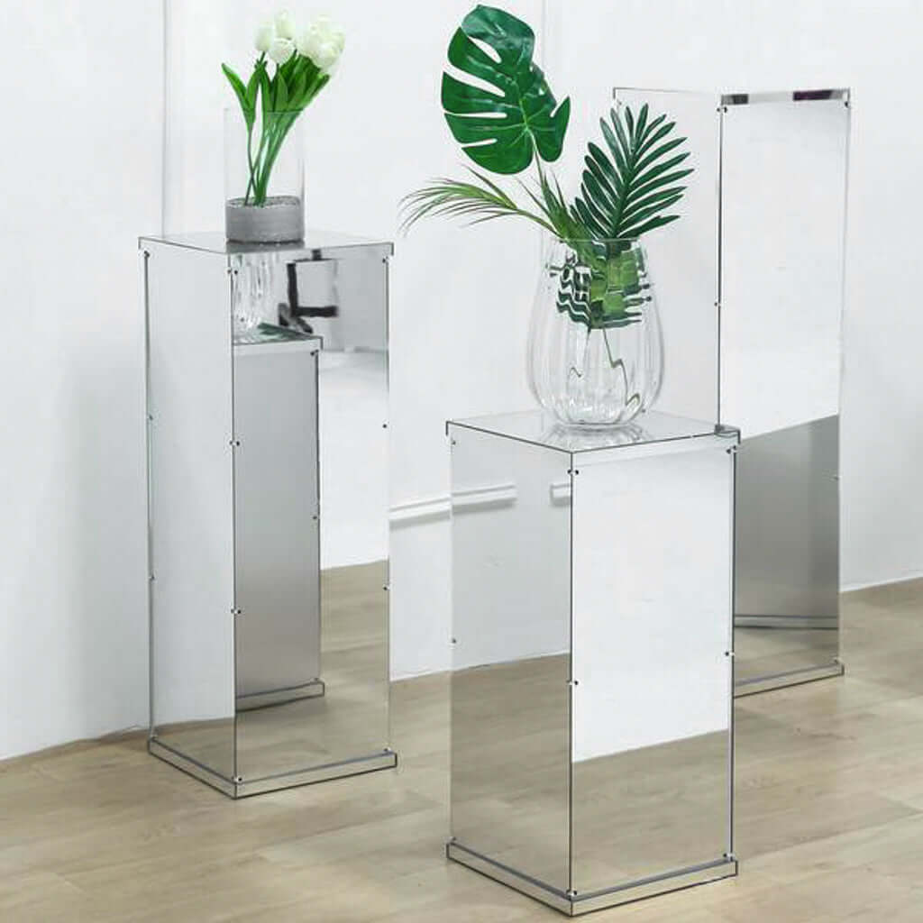 Silver Mirror Box, Pedestal Risers, Acrylic Box