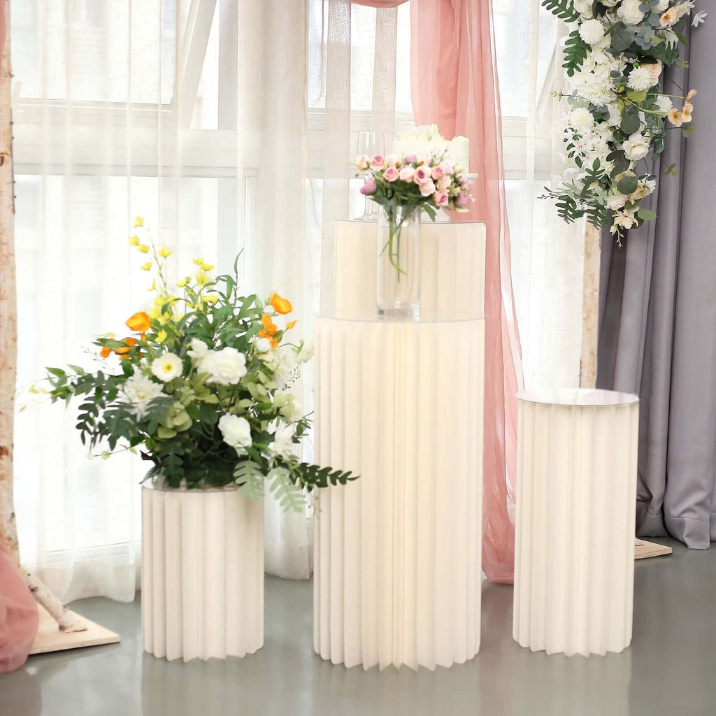 40" Ivory Cylinder Display Column Stand, Pillar