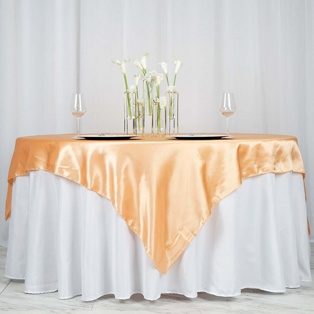 Satin Table Overlay 72"x72" Peach by TableclothsFactory.com