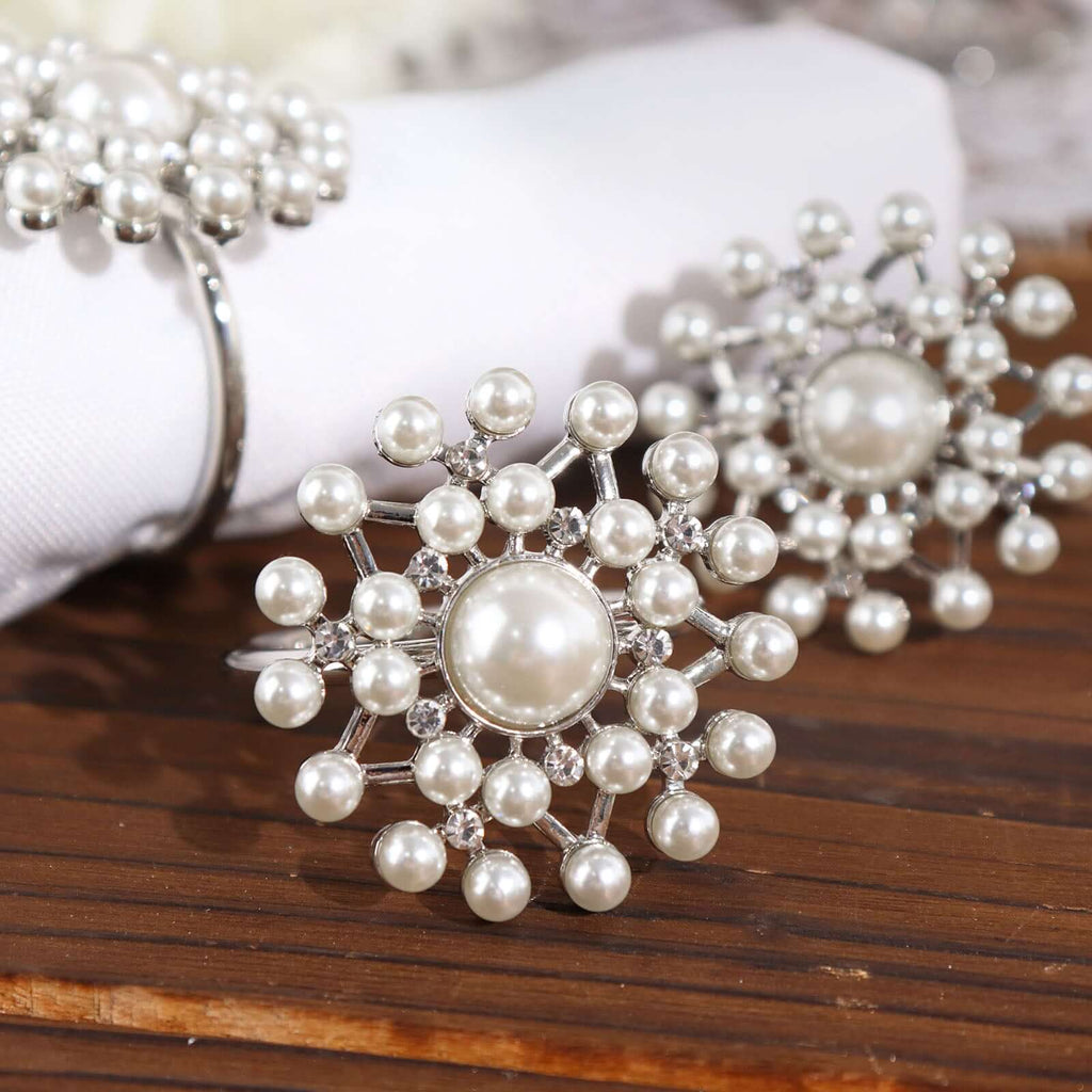 4 Pack Silver Rhinestone Napkin Rings | tableclothsfactory.com