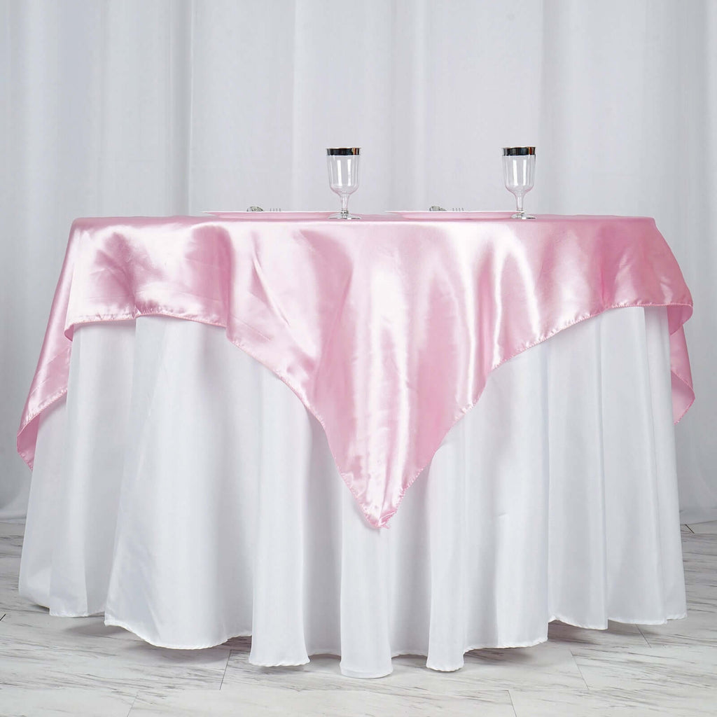 Satin Table Overlay 60"x60" Pink by TableclothsFactory.com