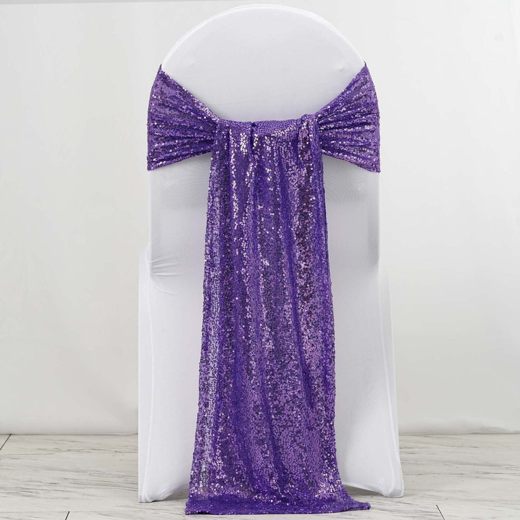 Purple Sequin Chair Sashes 5 Pack | TableclothsFactory