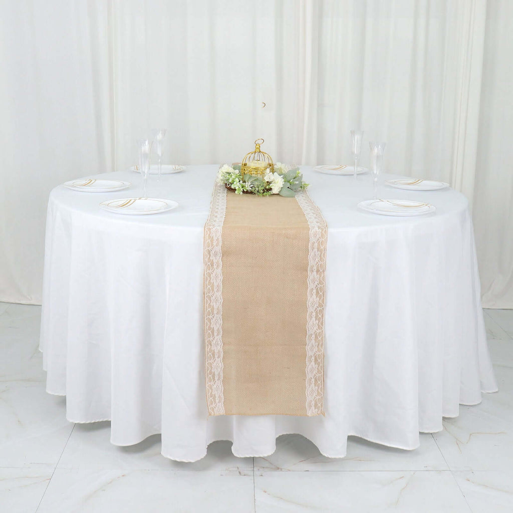 Burlap Jute Table Runner 14"x104" Natural by TableclothsFactory.com