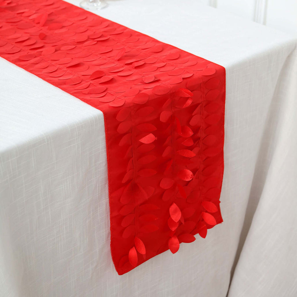 Leaf Petal Taffeta Table Runner 12"x108" Red by TableclothsFactory.com