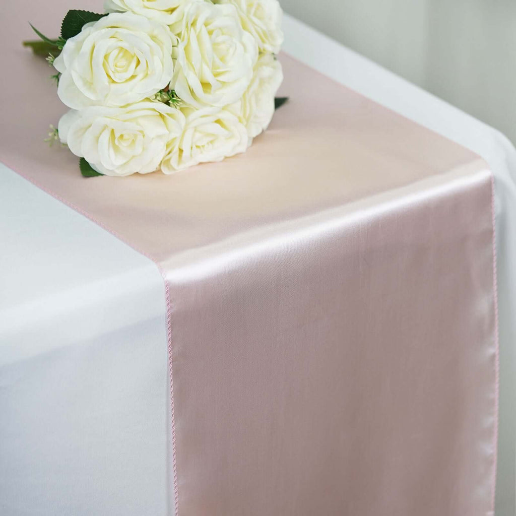 Satin Table Runner 12"x108" Blush by TableclothsFactory.com