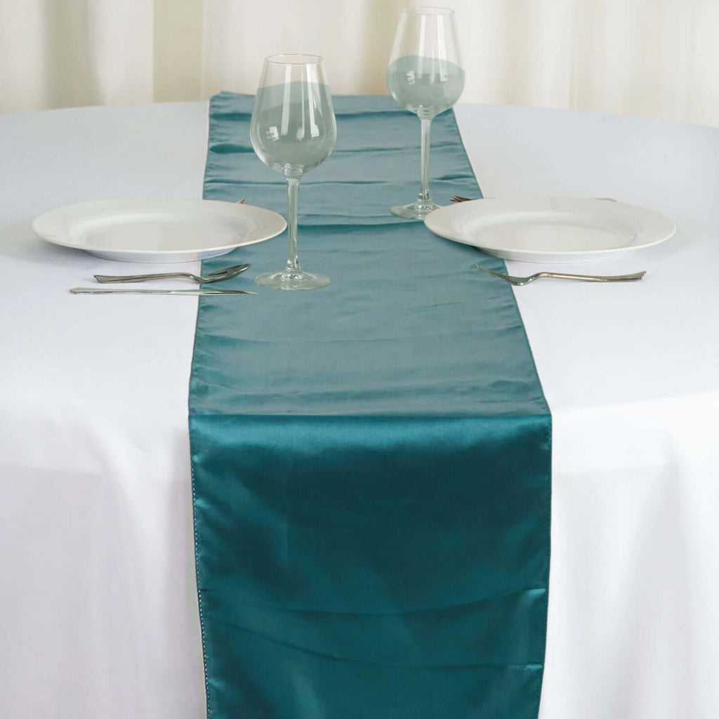 Satin Runner 12"x108" Peacock Teal by TableclothsFactory.com