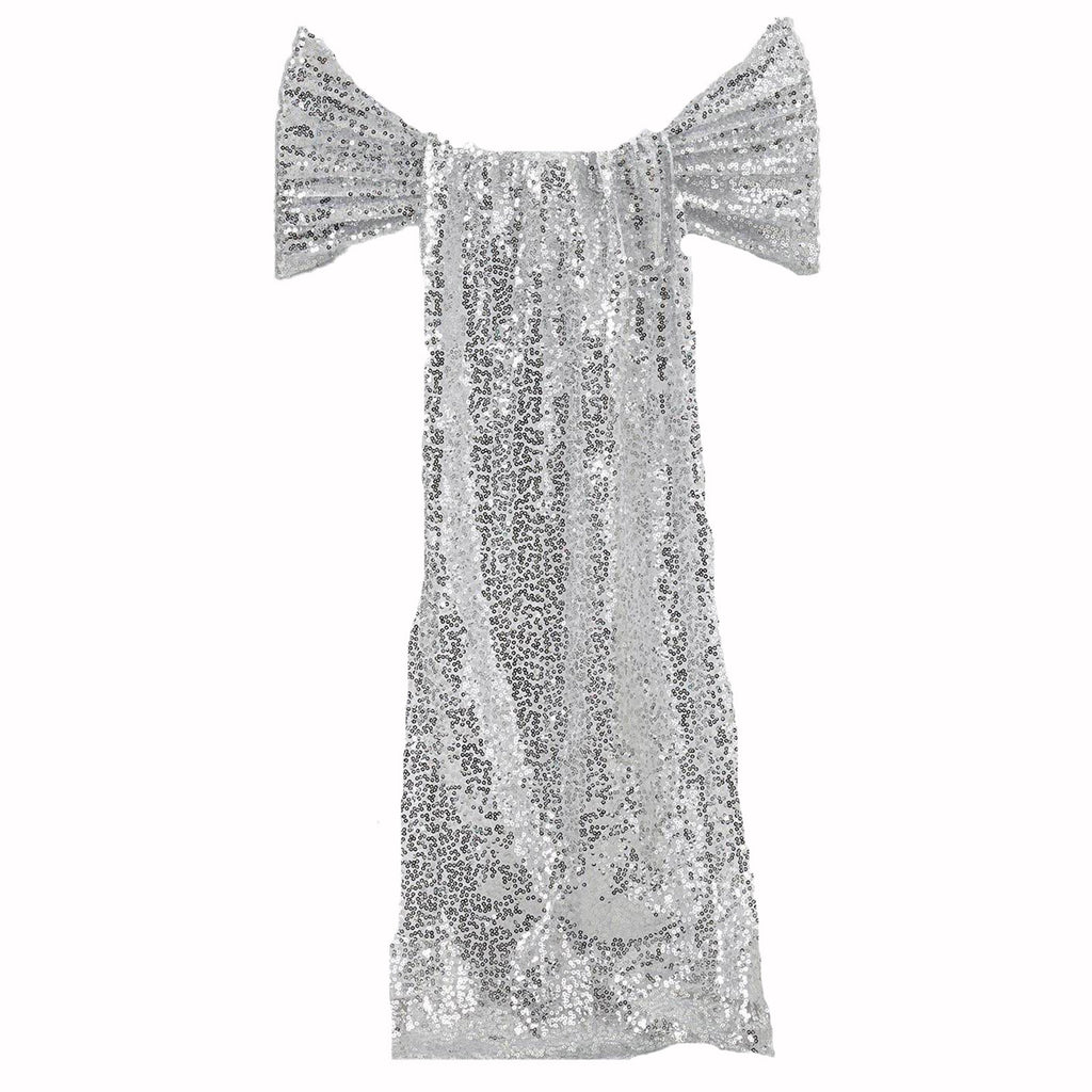 Silver Sequin Chair Sashes 5 Pack | TableclothsFactory