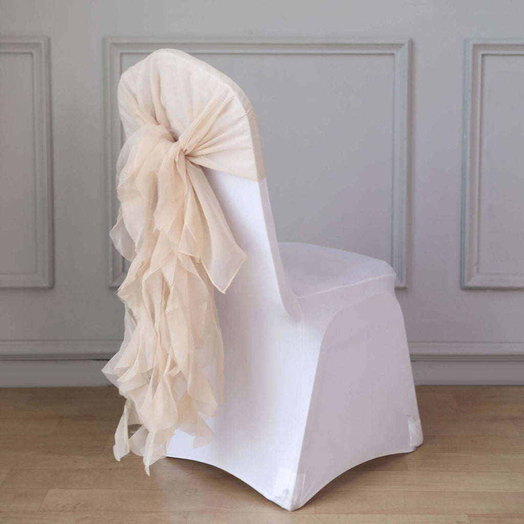 Ruffled Chiffon Chair Sashes Nude by TableclothsFactory.com
