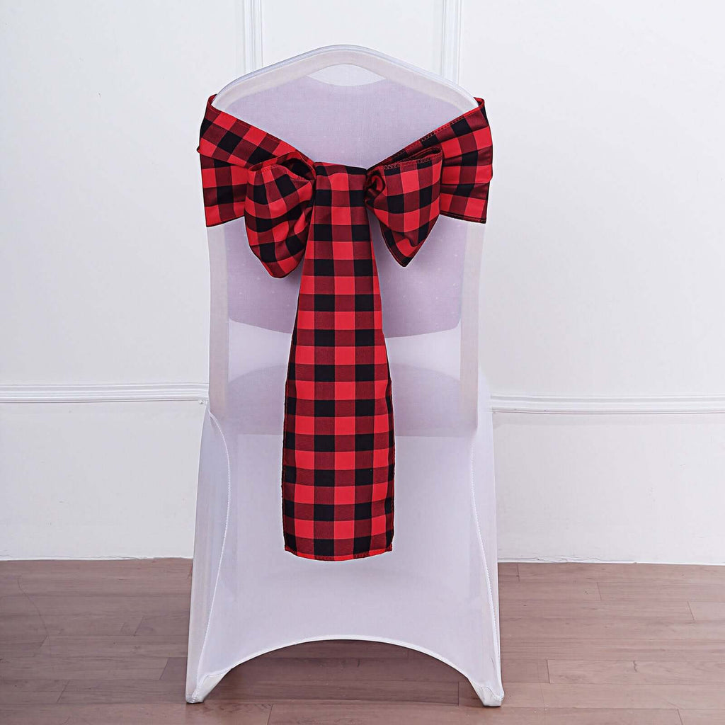 Polyester Chair Sashes 6"x108" Black/Red by TableclothsFactory.com