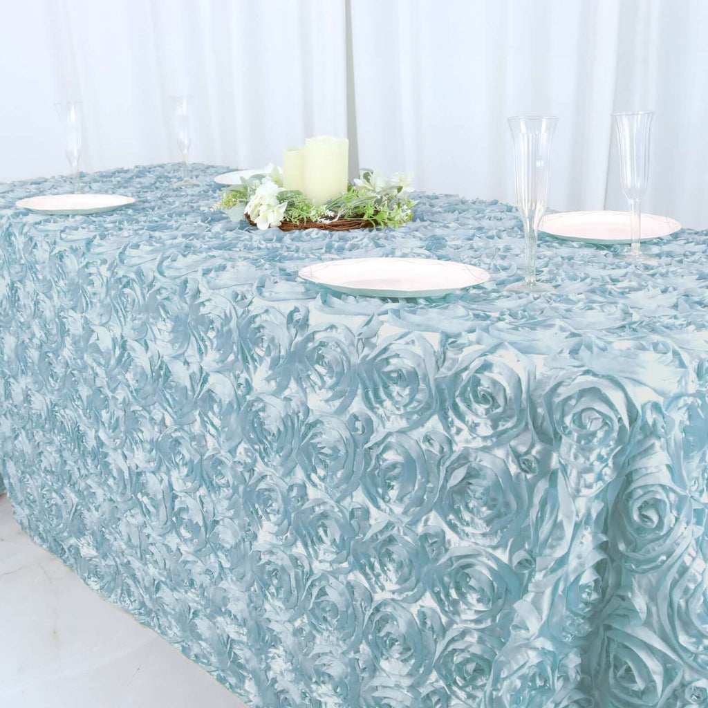 Rosette Satin Tablecloth 90"x132" Light Blue by TableclothsFactory.com