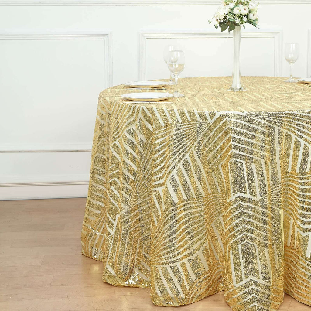Sequin Diamond Pattern Tablecloth 120" Gold by TableclothsFactory.com