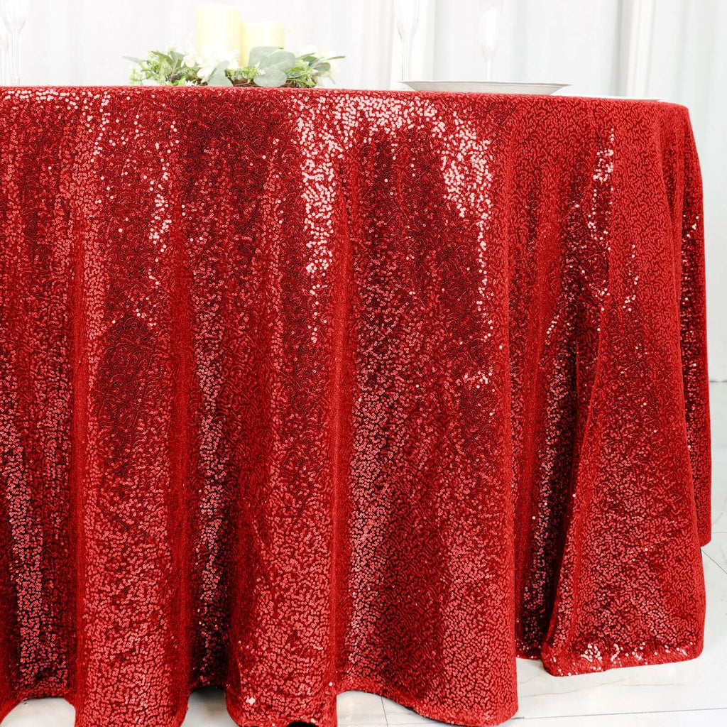 120" Red Sequin Premium Sequin Tablecloth | TableclothsFactory.com