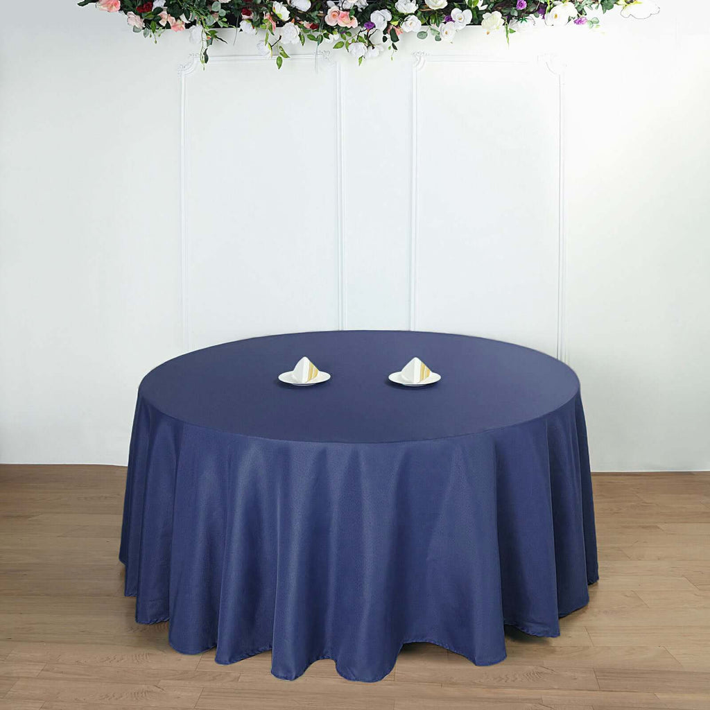 Polyester Round Tablecloth 132" Navy Blue by TableclothsFactory.com