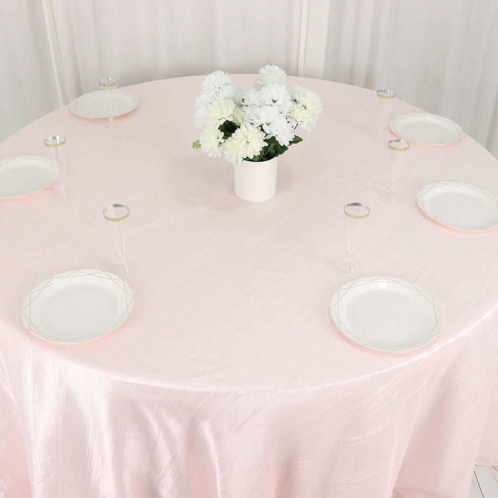Accordion Crinkle Tablecloth 132" Blush by TableclothsFactory.com