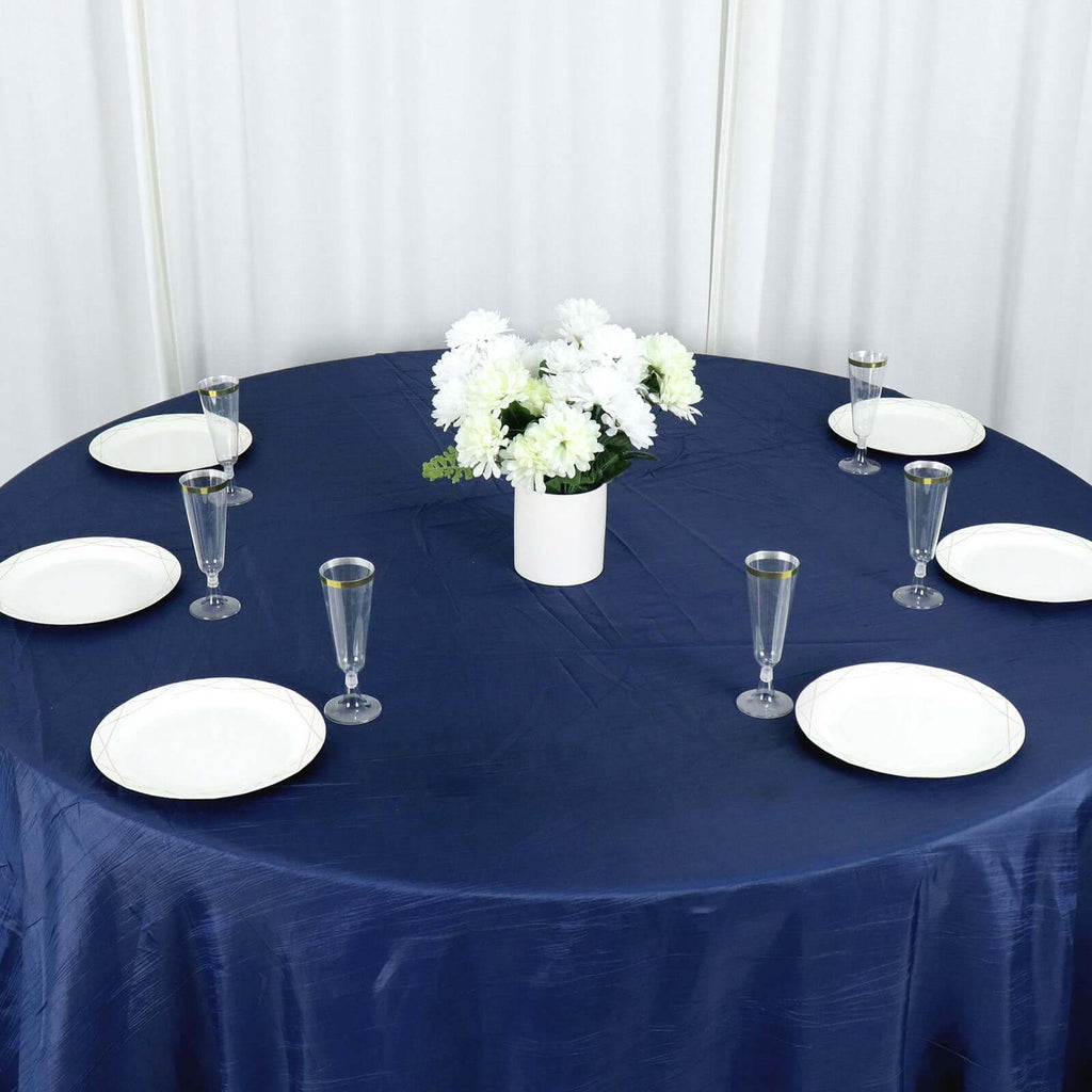 Accordion Crinkle Tablecloth 132" Navy Blue by TableclothsFactory.com
