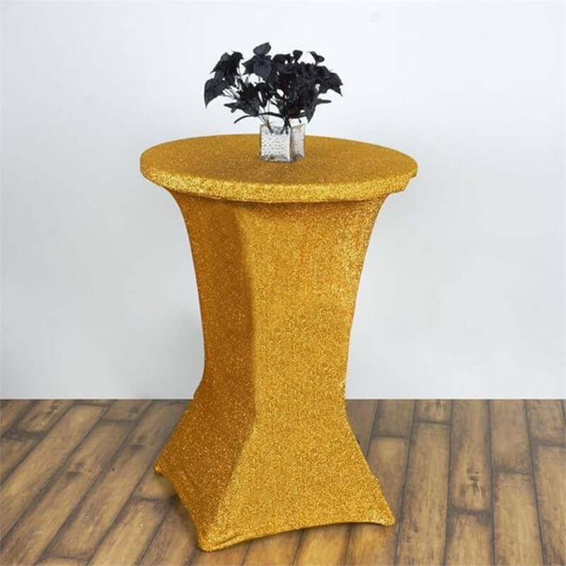 Spandex Glitter Cocktail Table Cover 36" Gold by TableclothsFactory.com