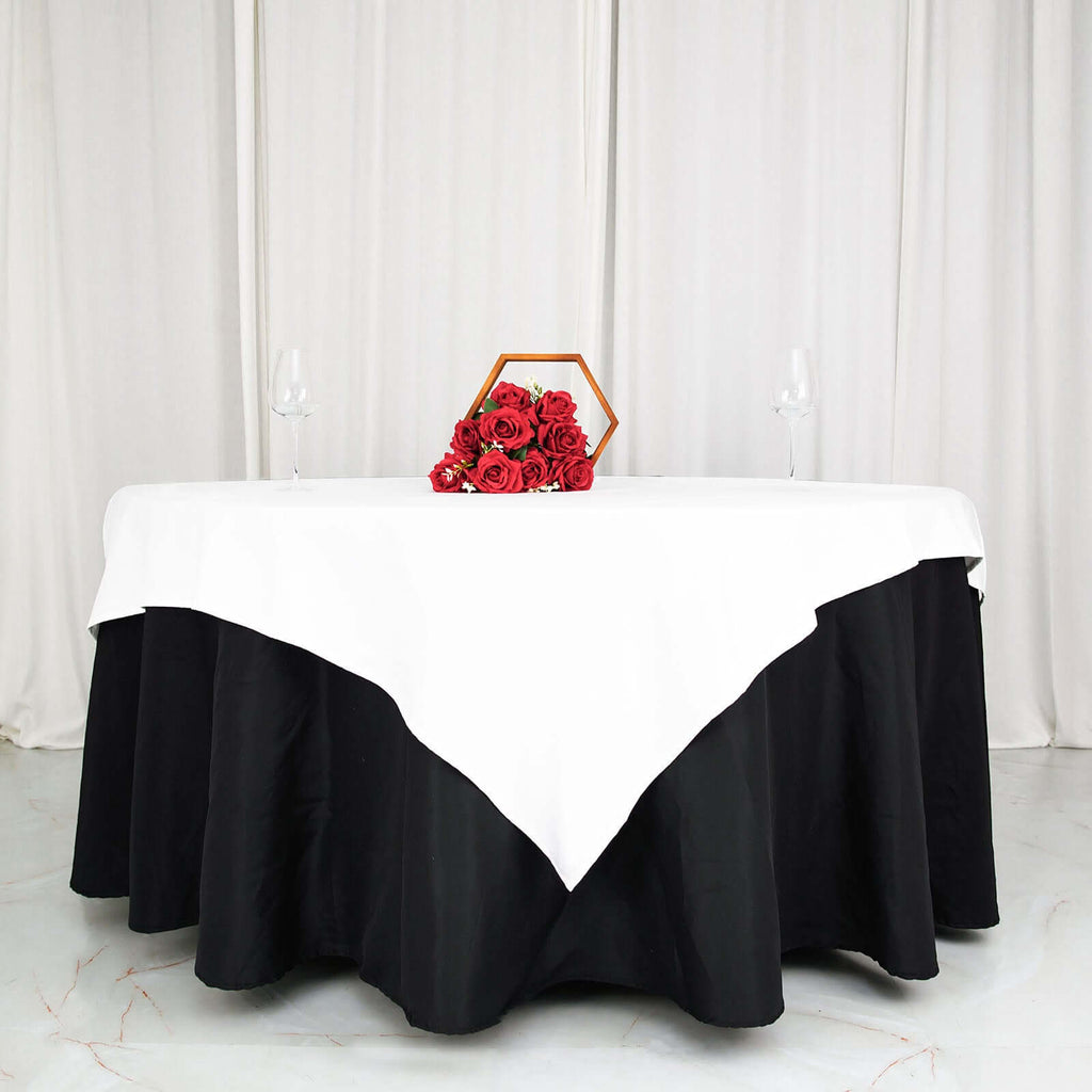 54" White Cotton Linen Square Table Overlay | tableclothsfactory.com