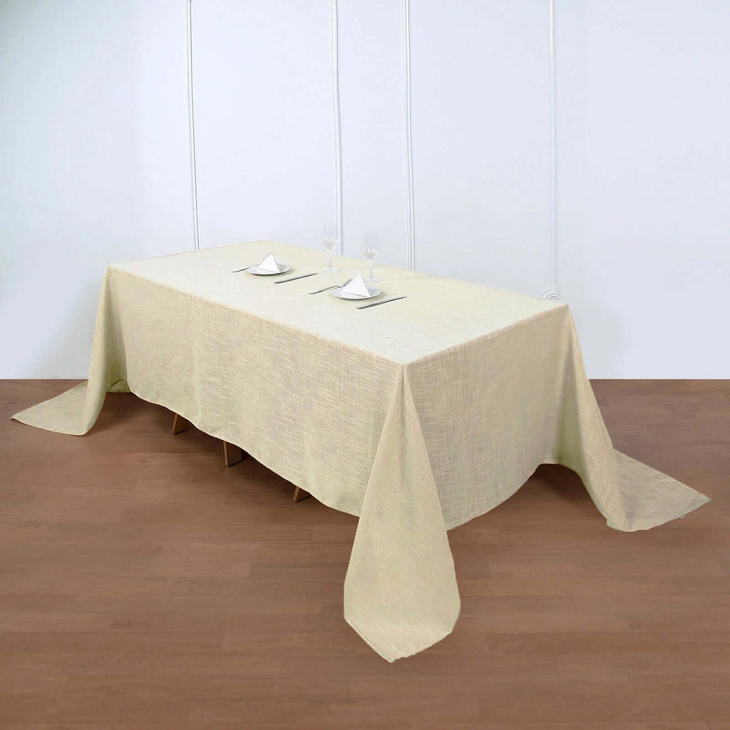 Faux Linen Tablecloth 90"x132" Beige by TableclothsFactory.com