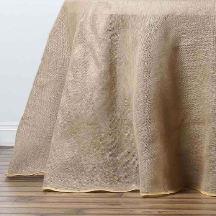 Burlap Round Tablecloth 132" Natural by TableclothsFactory.com