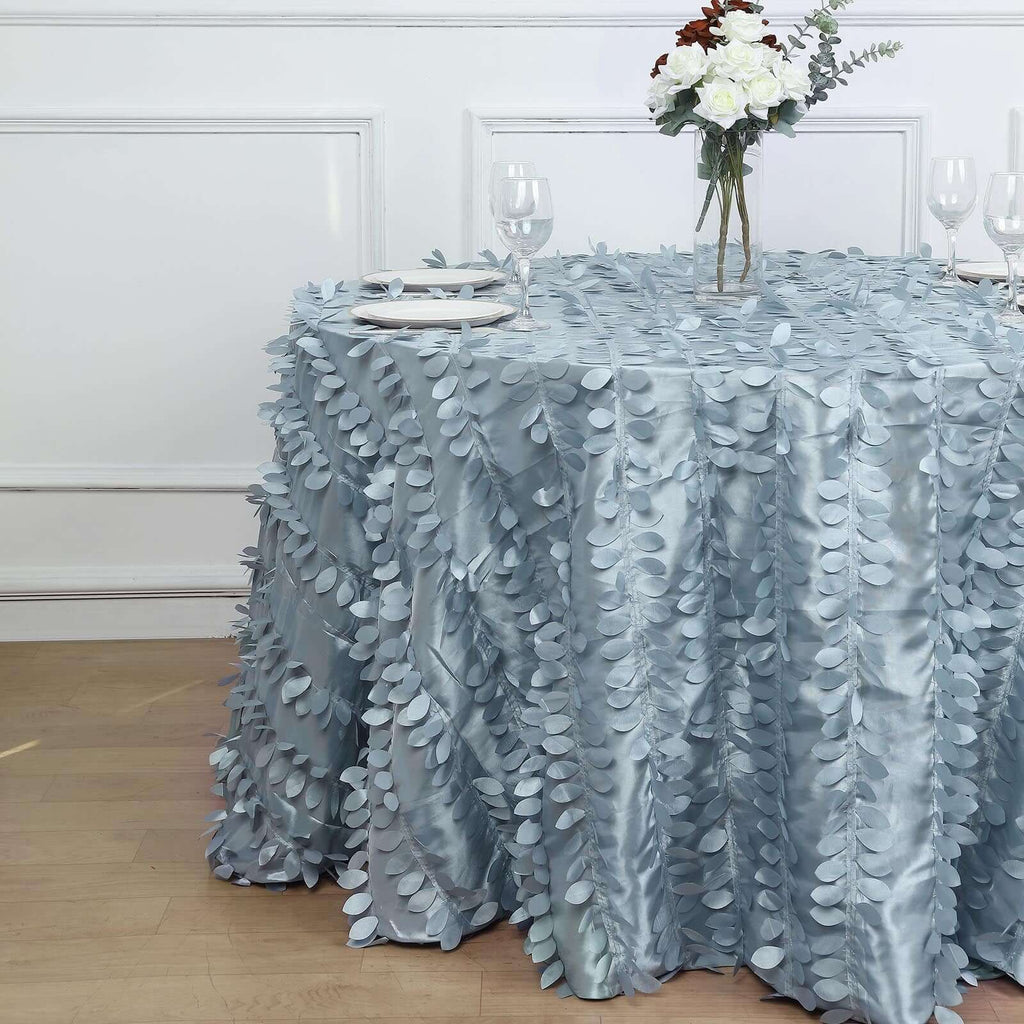 Leaf Taffeta Round Tablecloth 120" Dusty Blue by TableclothsFactory.com