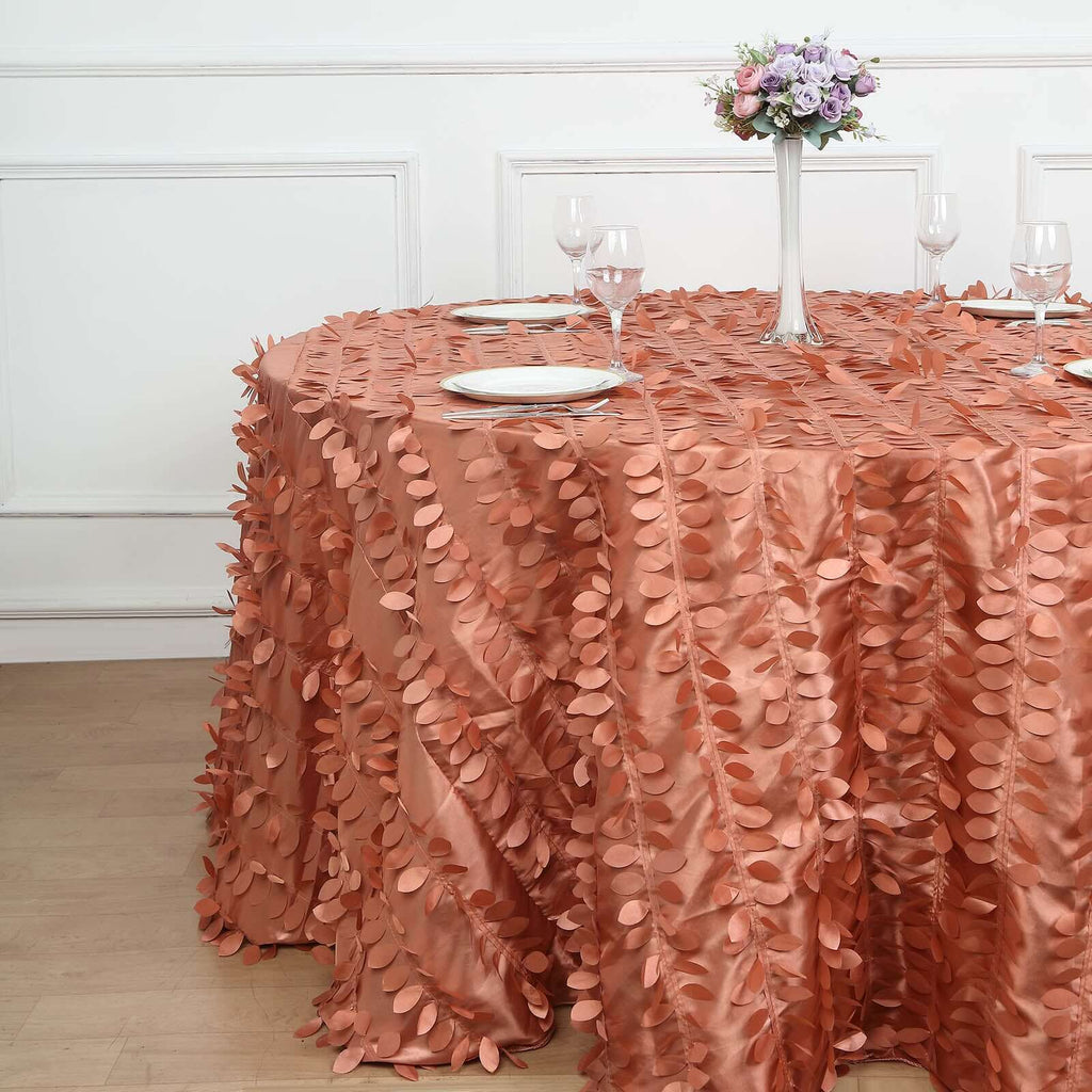Leaf Taffeta Round Tablecloth 132" Terracotta by TableclothsFactory.com