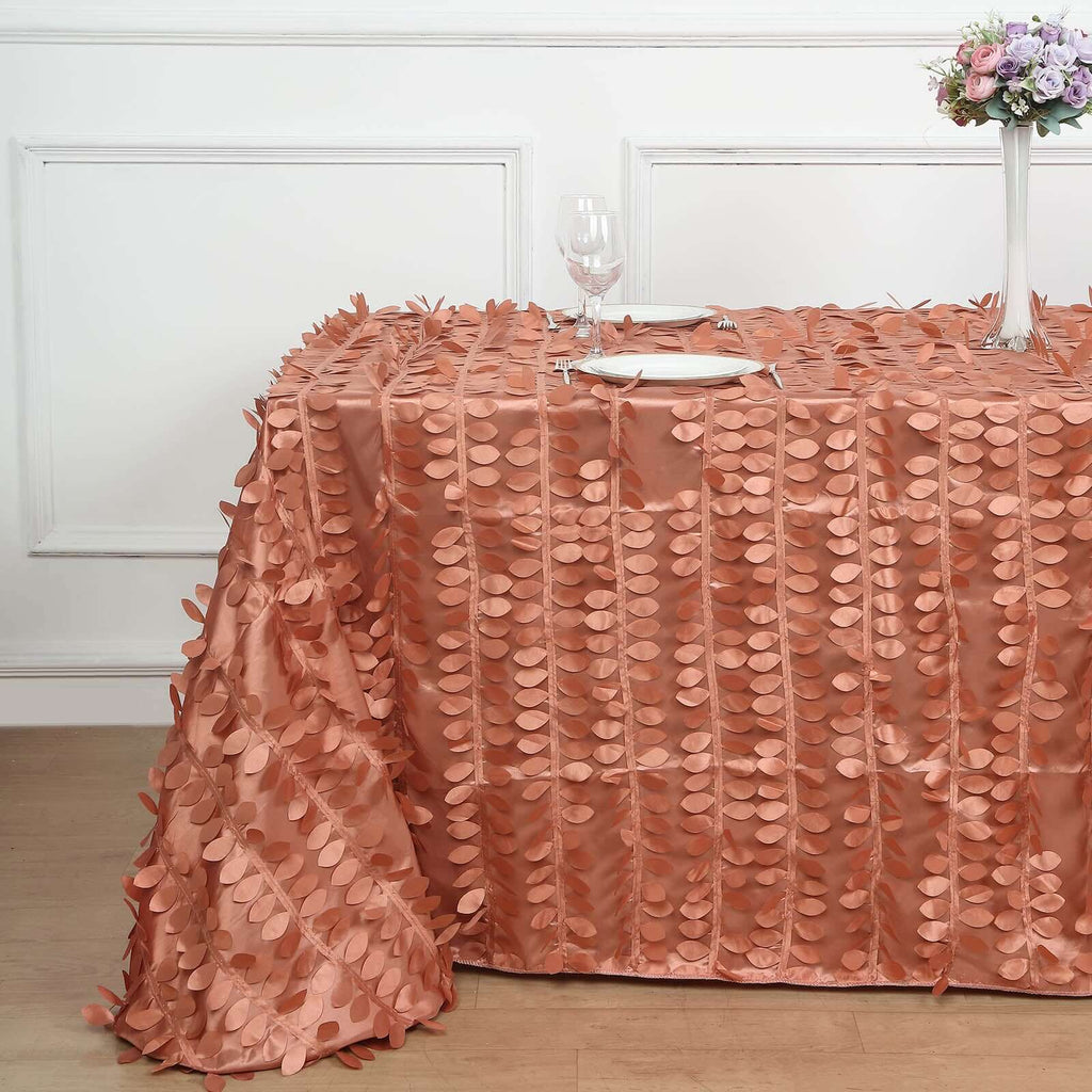Leaf Taffeta Tablecloth 90"x156" Terracotta by TableclothsFactory.com