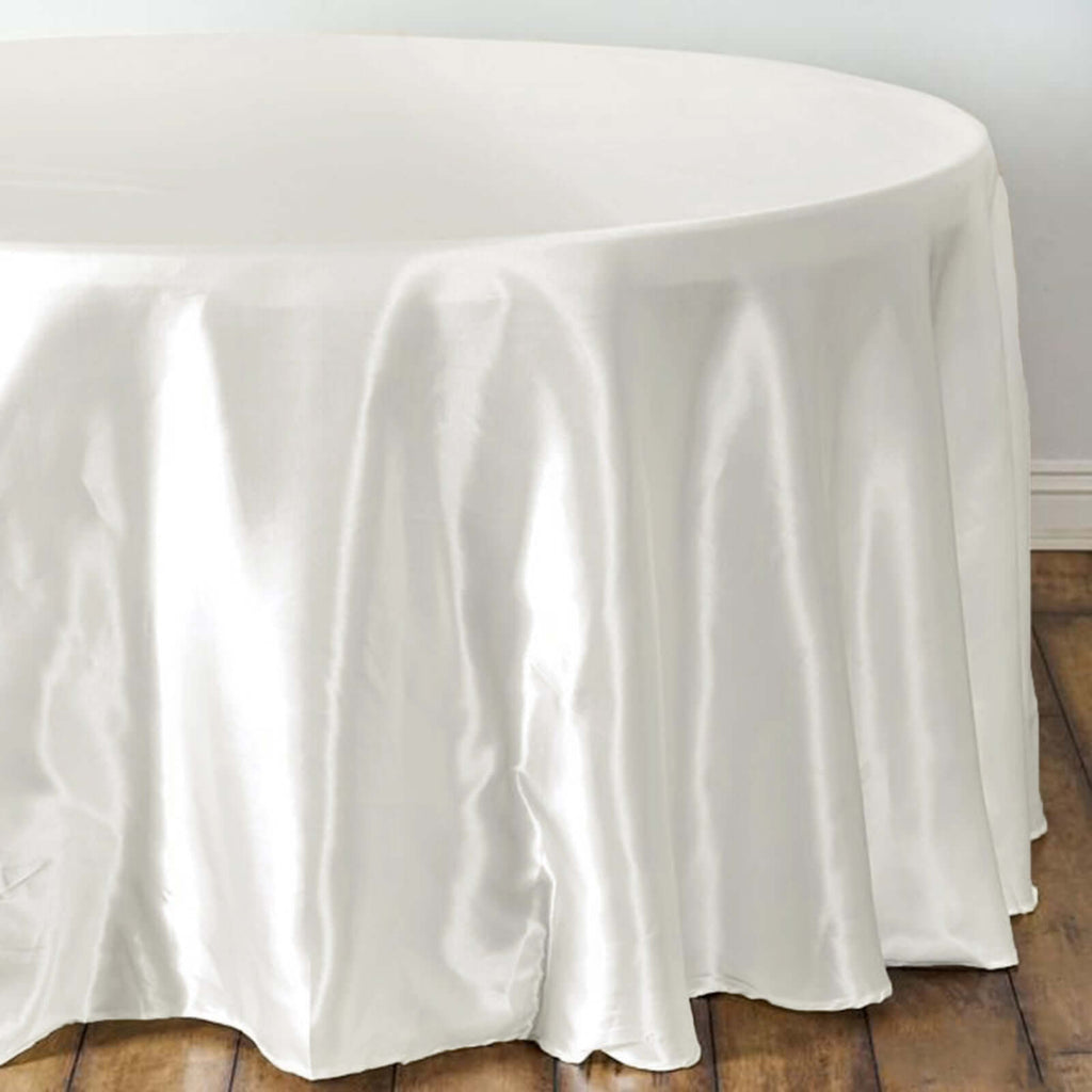Satin Round Tablecloth 108" Ivory by TableclothsFactory.com