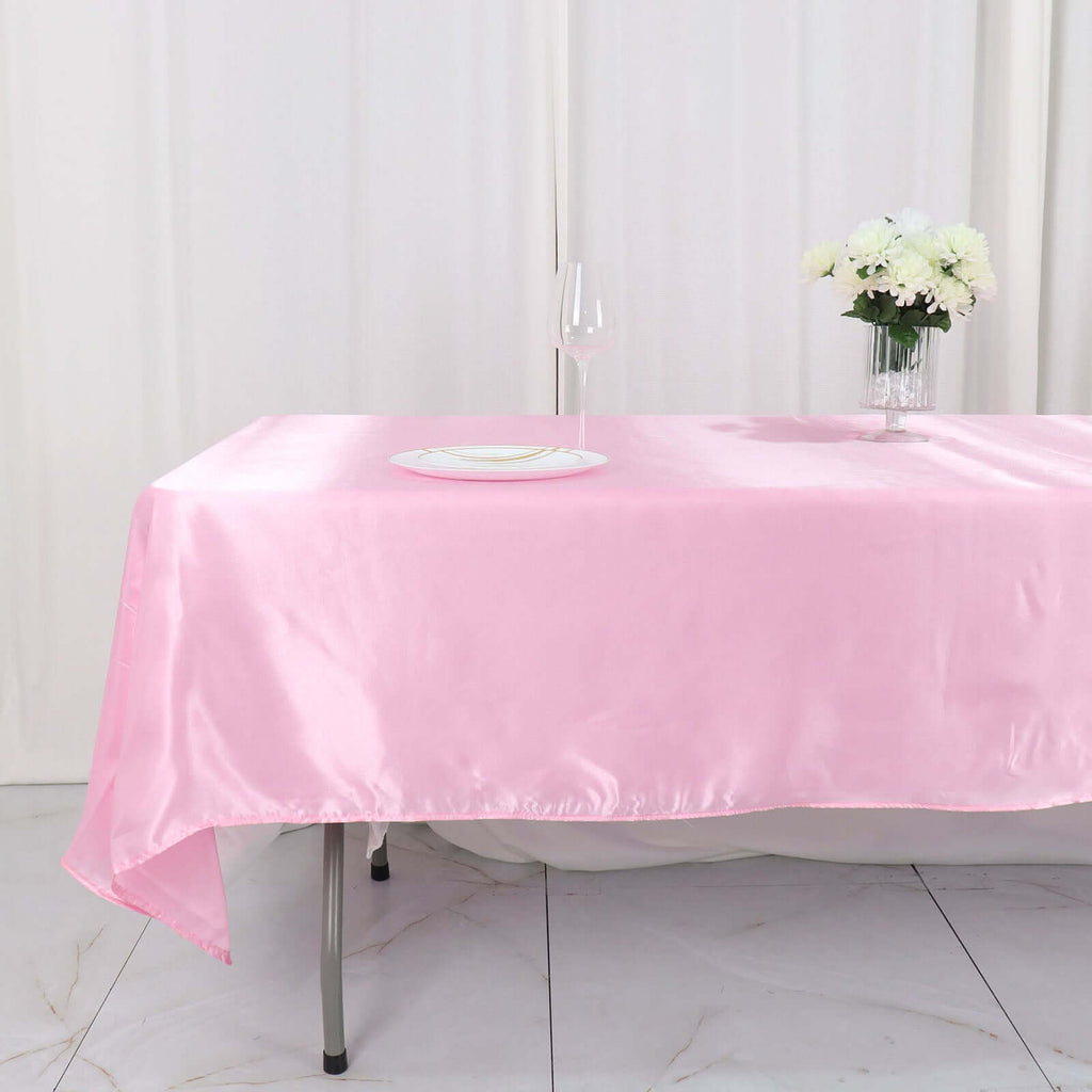 Satin Rectangle Tablecloth 60"x102" Pink by TableclothsFactory.com