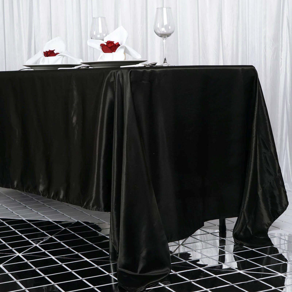 Satin Rectangle Tablecloth 72"x120" Black by TableclothsFactory.com