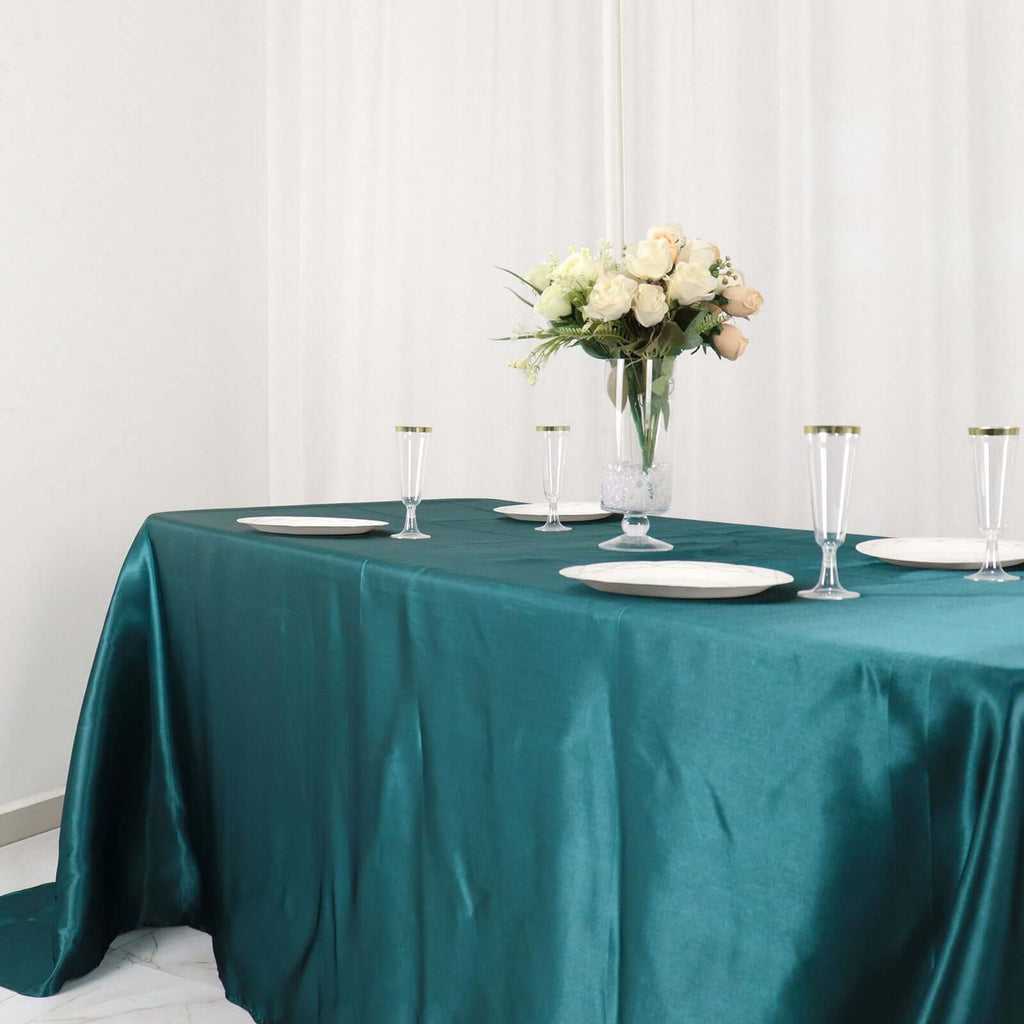 Satin Rectangle Tablecloth 90"x132" Teal by TableclothsFactory.com