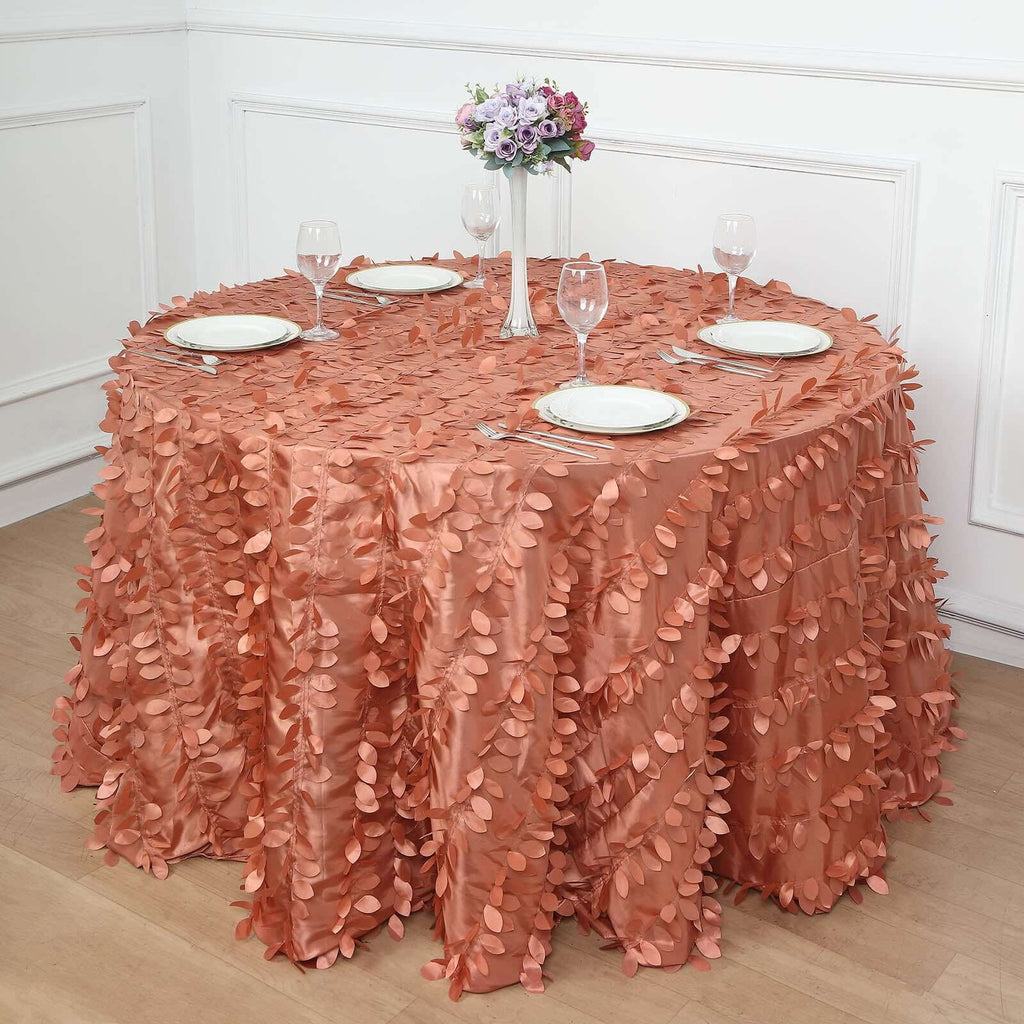 Leaf Taffeta Round Tablecloth 120" Terracotta by TableclothsFactory.com
