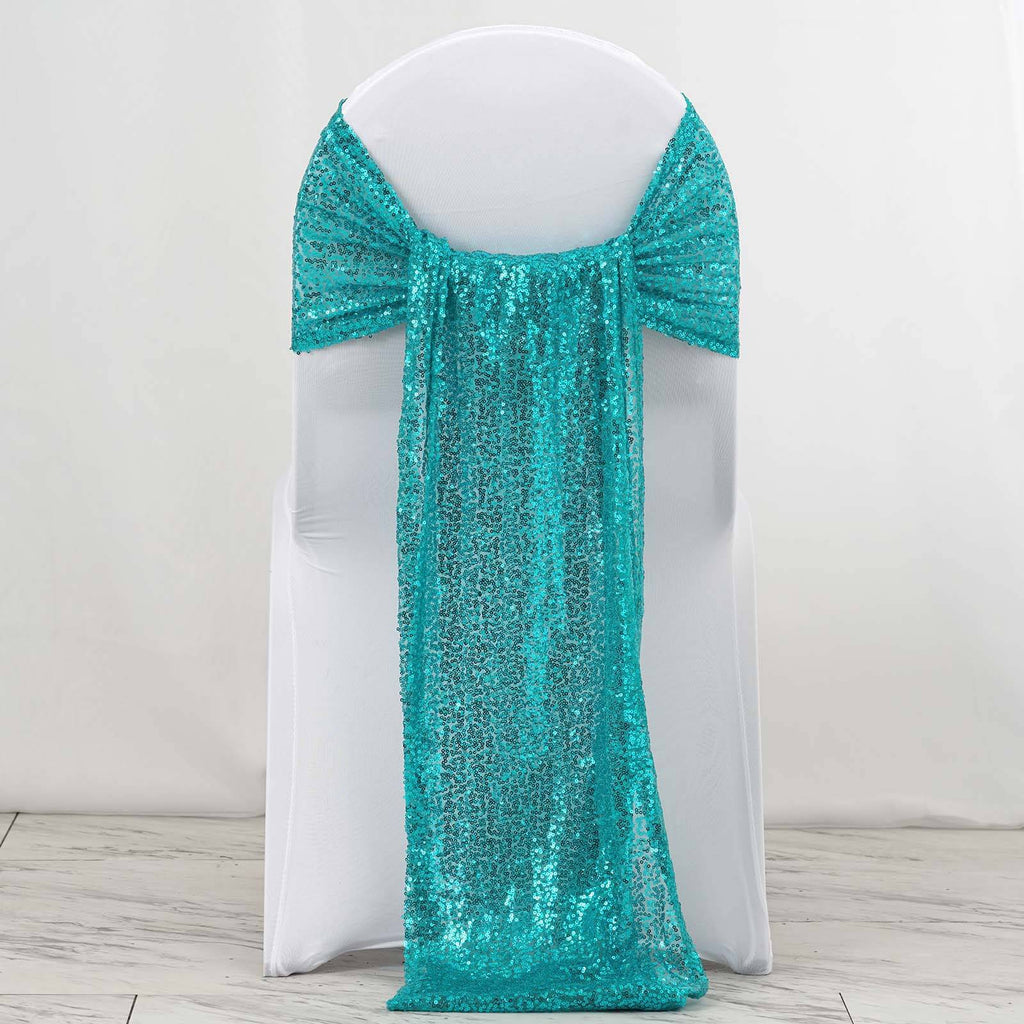 Turquoise Sequin Chair Sashes 5 Pack | TableclothsFactory