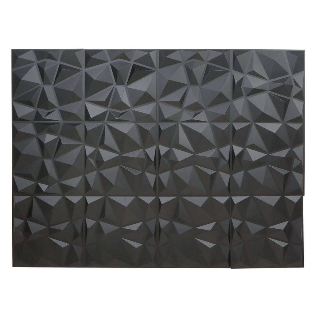 12 Pack | 20"x20" Matte Black 3D PVC Wall Tiles