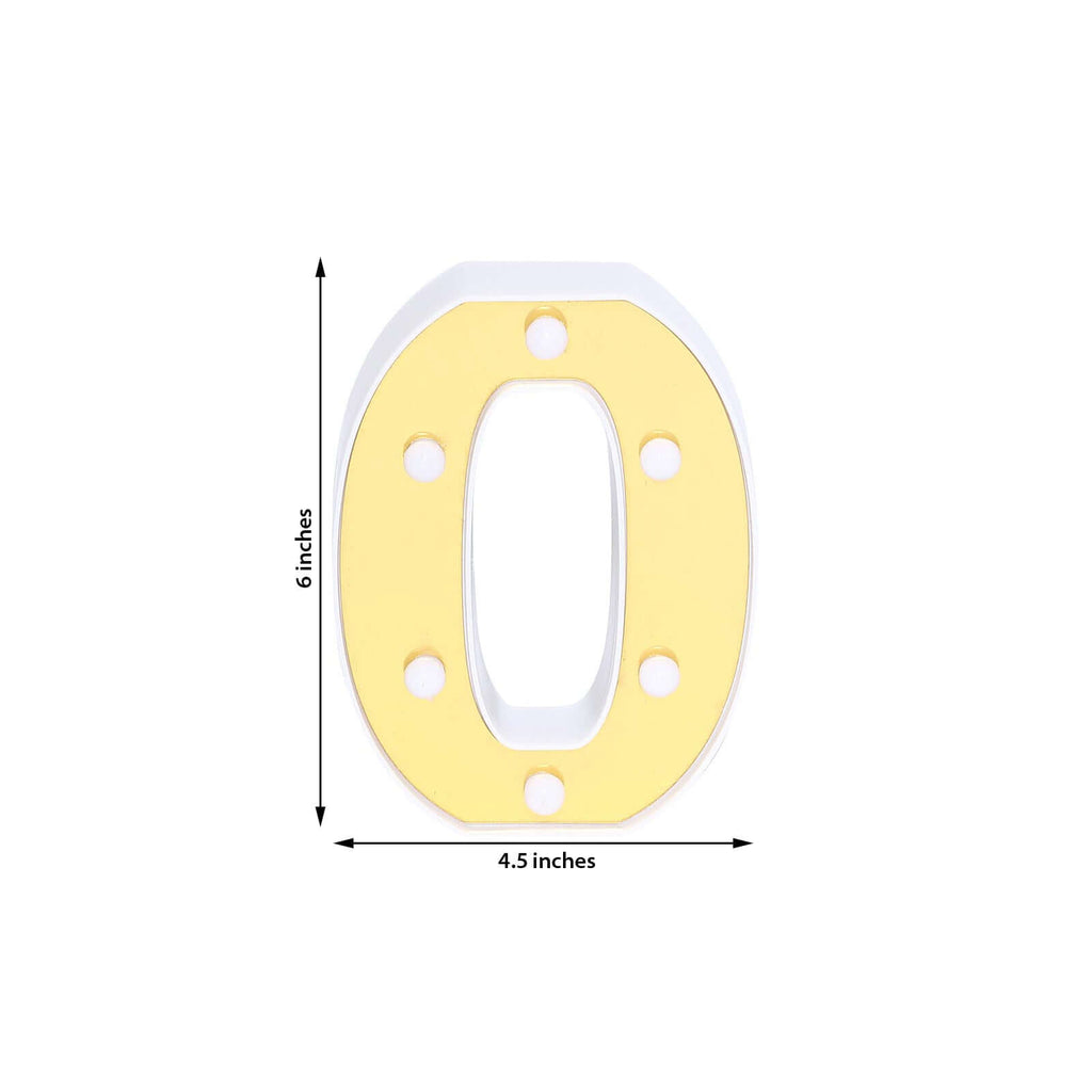 6" Gold 3D Marquee Numbers | Warm White 6 LED Light Up Numbers | 0