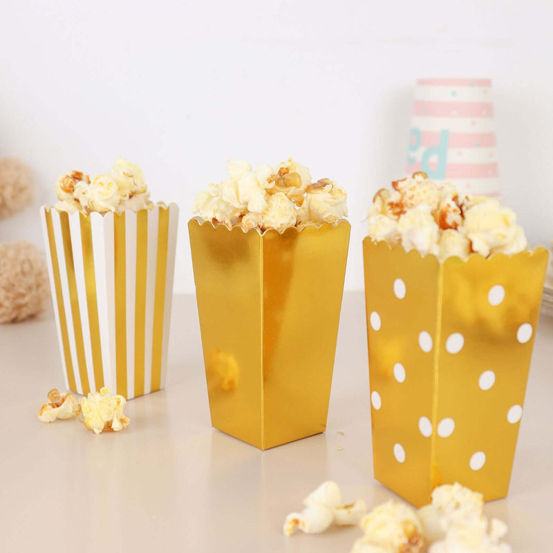 Mini Paper Popcorn Boxes 36 Pack - White Gold | tableclothsfactory.com