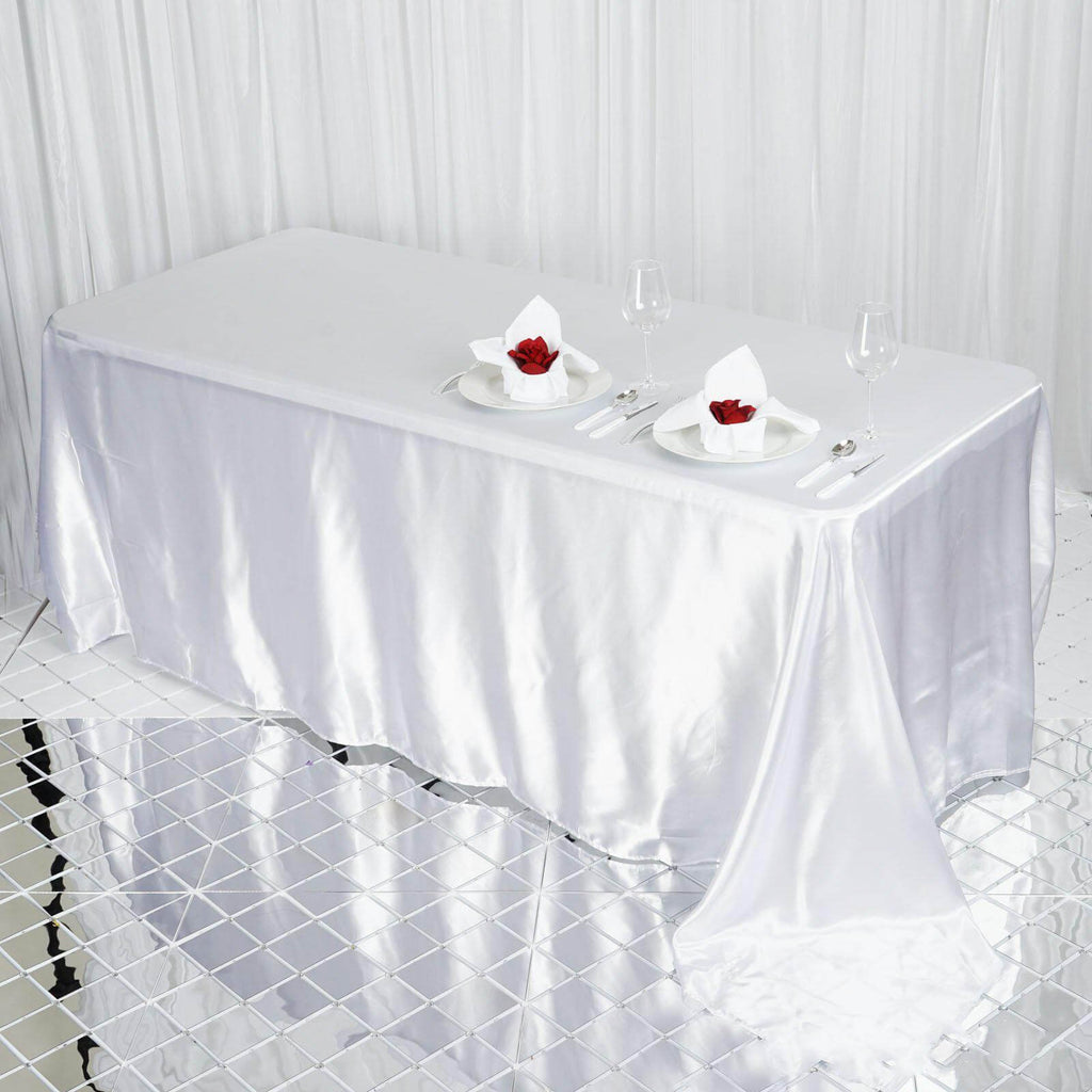 Satin Rectangle Tablecloth 90"x132" White by TableclothsFactory.com